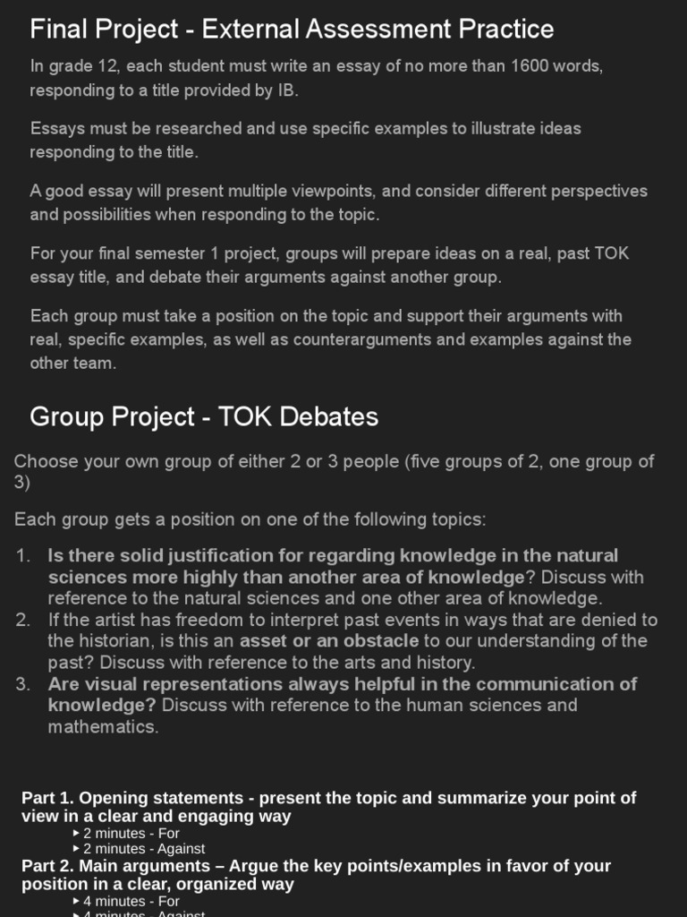 G11 TOK Debate Information | PDF | Knowledge | Essays