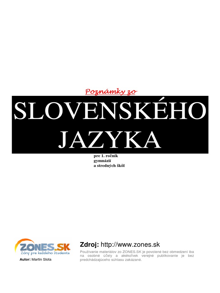Poznamky Slovensky Jazyk 1 Rocnik | PDF