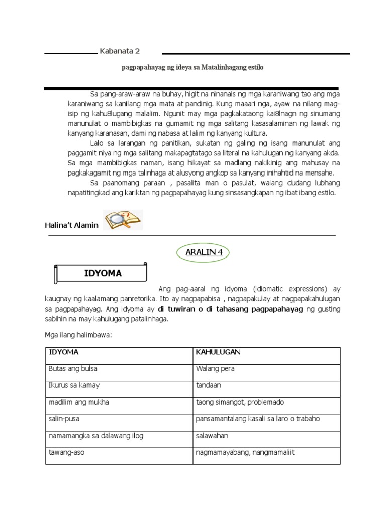 Masining Na Pagpapahayag Lesson 4 | PDF