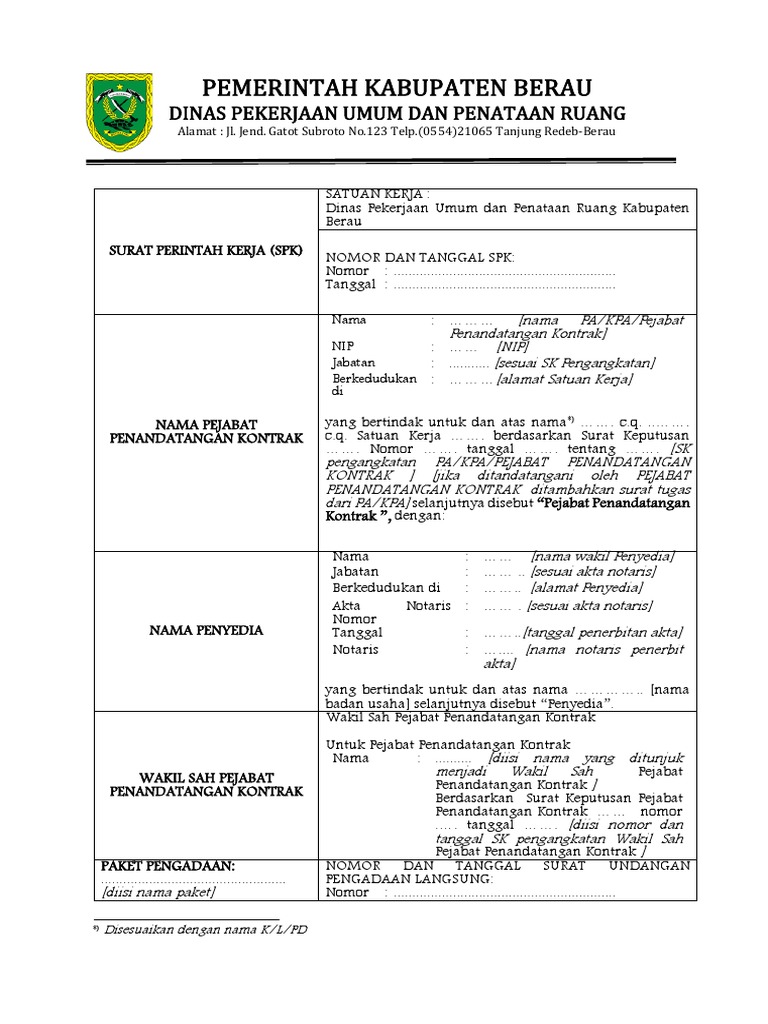 Contoh SPK Pengadaan Barang Pekerjaan | PDF