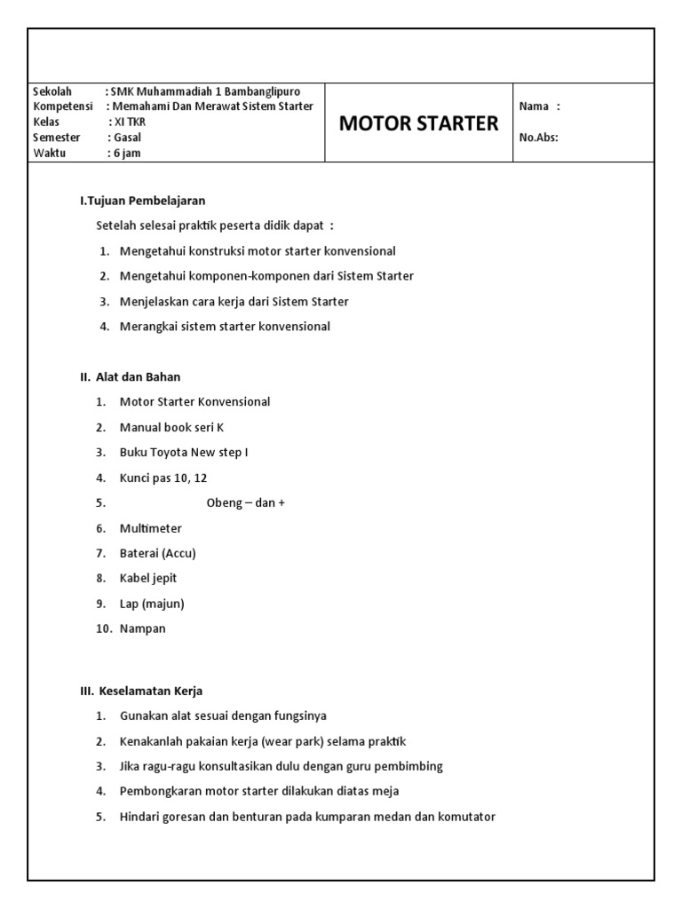Job Sheet Starter | PDF