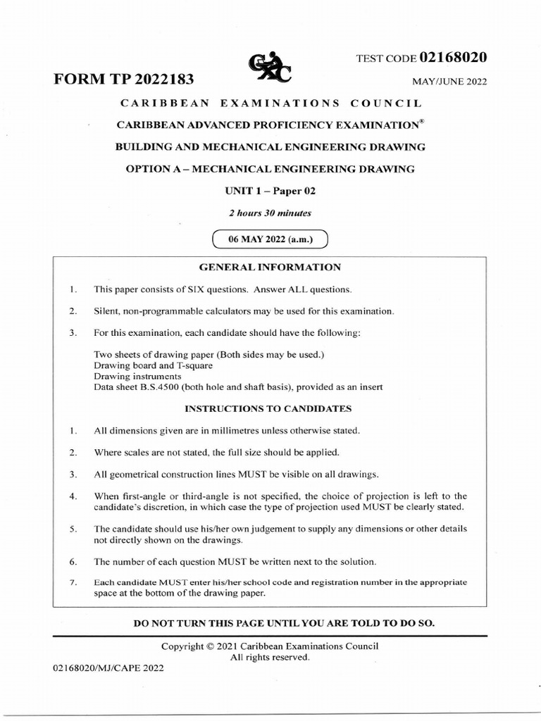 Cape Bmed Unit 1 p02 - Option A - Mechanical Engineering Drawing - May ...