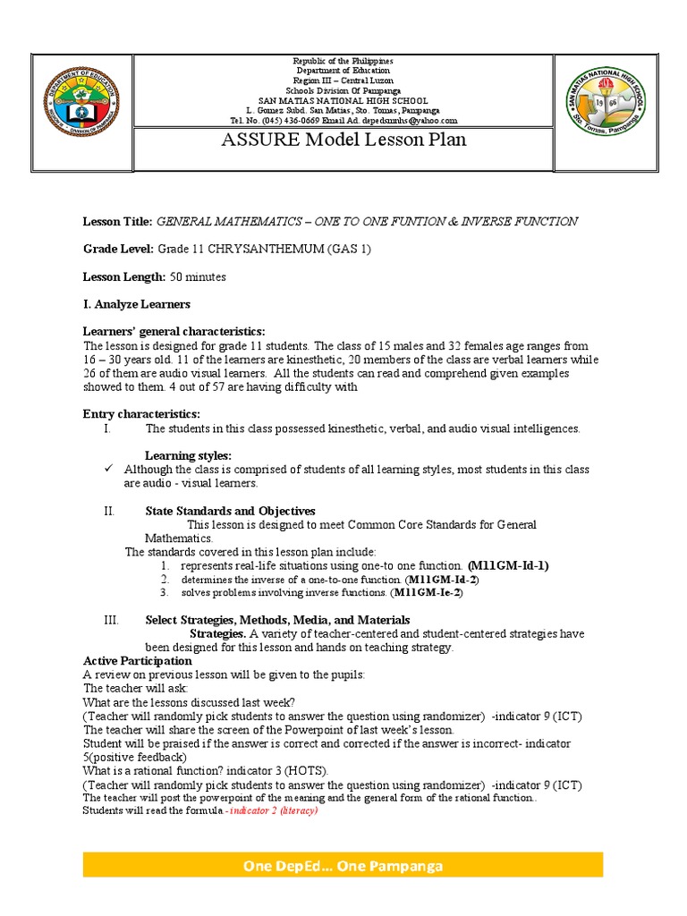 Assure Cot 1 | PDF | Function (Mathematics) | Learning