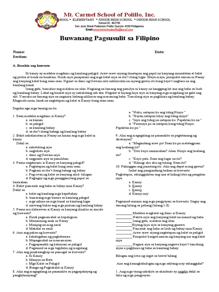 3rd MONTHLY TEST IN FIlipino | PDF