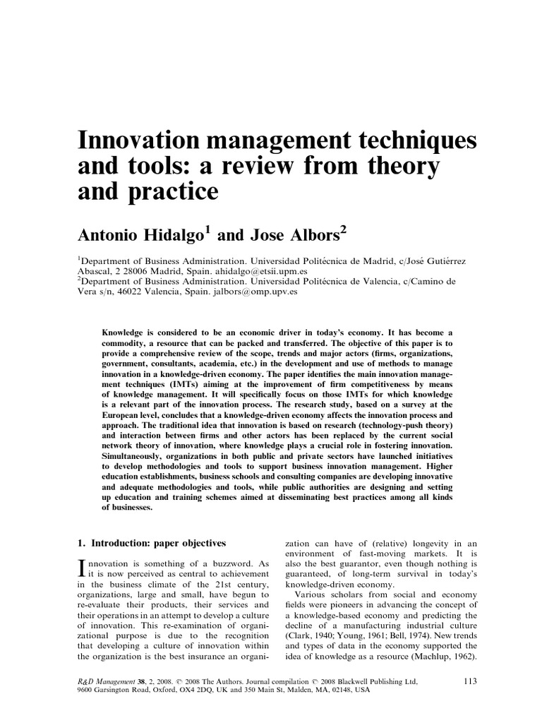 Paper Innovation Management Techniques and Tools | PDF | Innovation ...