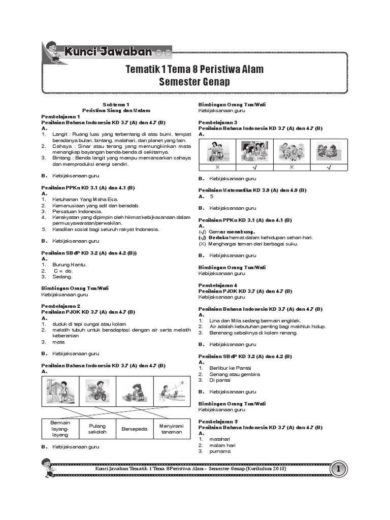Kunci Kelas 1 Tema 8 | PDF