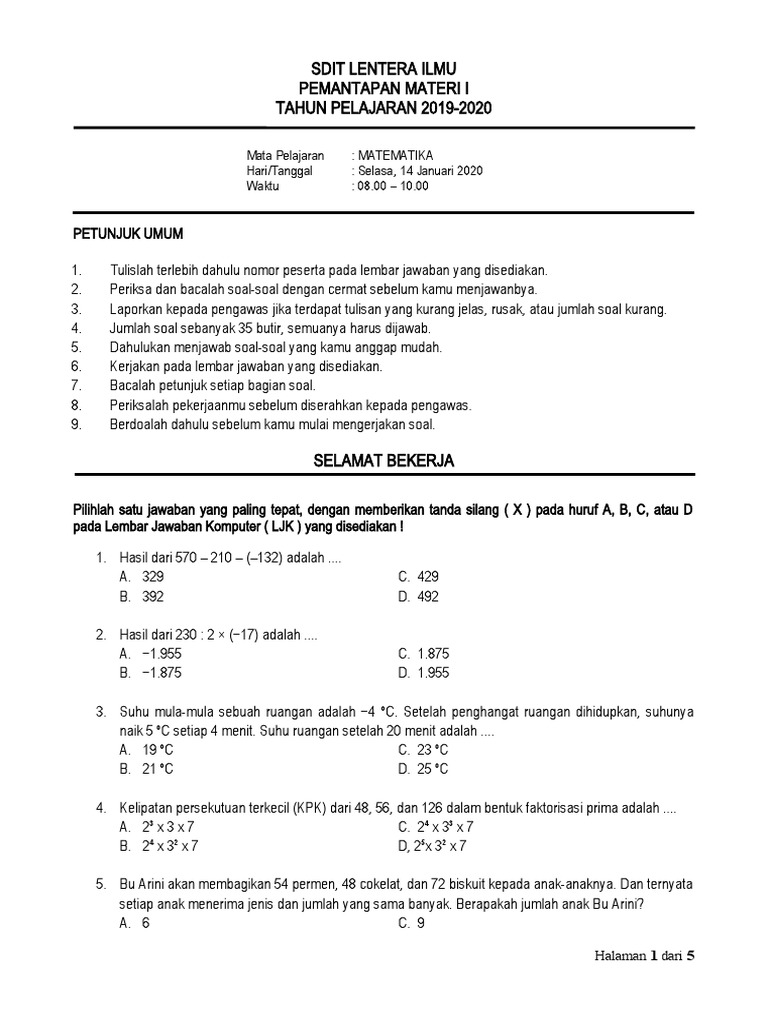 Soal-Soal Latihan Kelas 6 | PDF