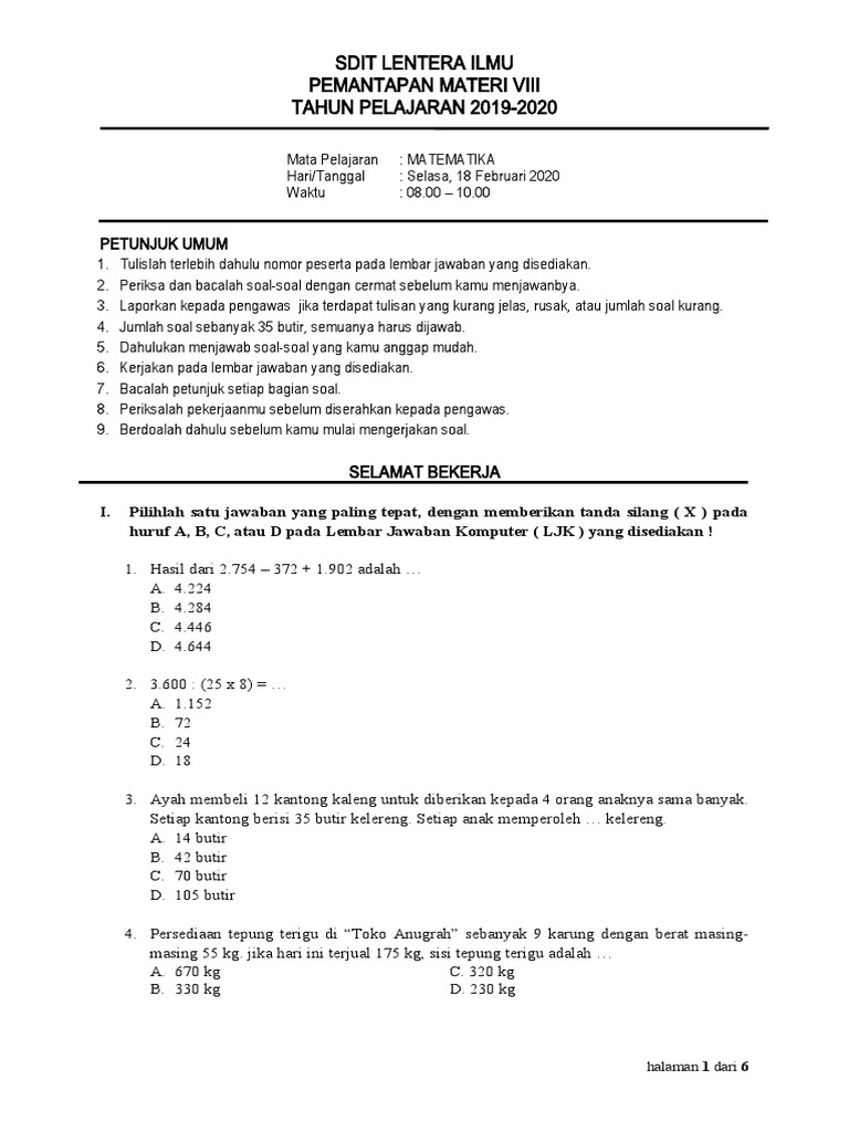 Soal Matematika Kelas VIII | PDF