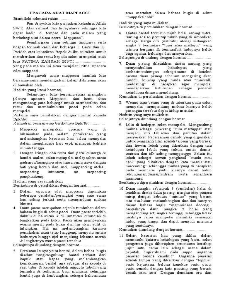Naskah Mappacci Adat Bugis | PDF | Agama & Spiritualitas
