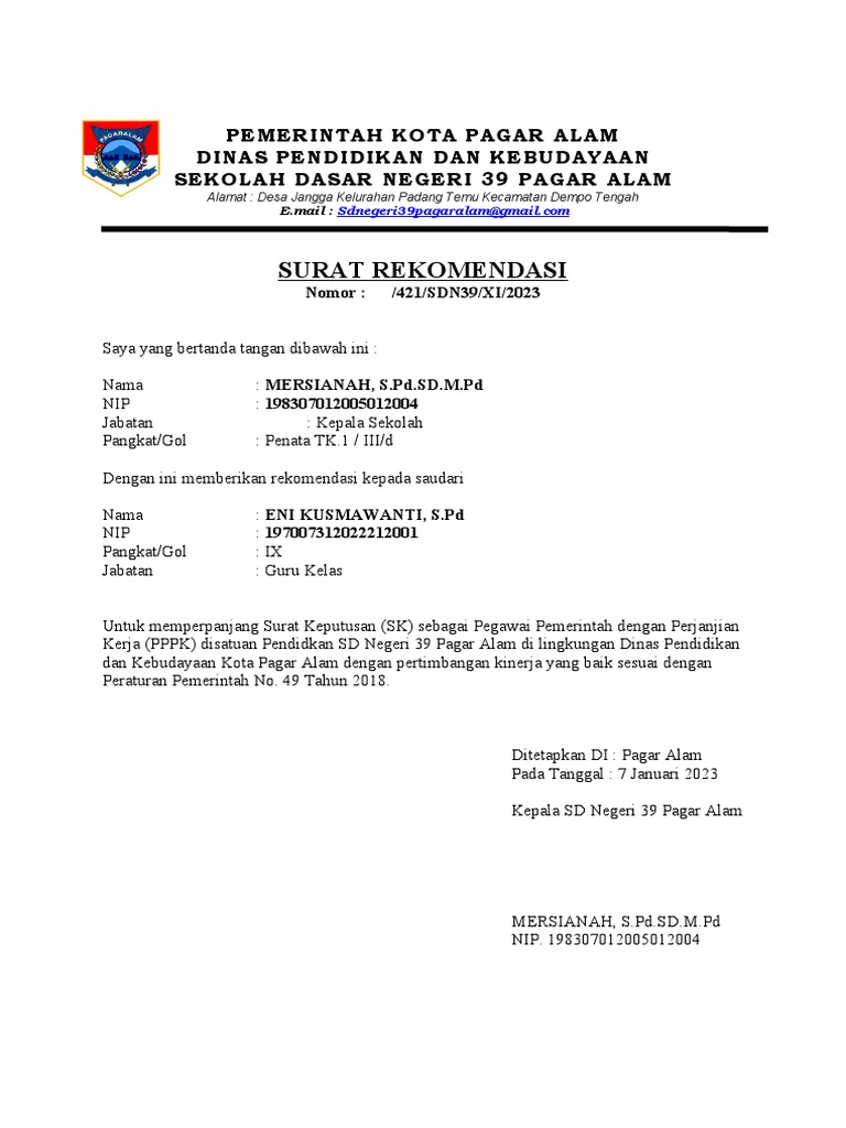 Surat Rekomendasi PPPK | PDF