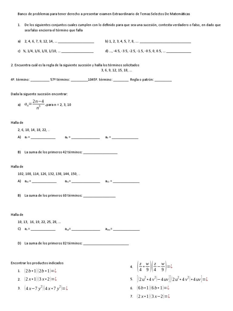 Banco de Problemas Extra T. S. M | PDF | Matemáticas