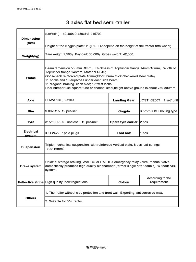 3 Axels Flat Bed Semi-Trailer | PDF