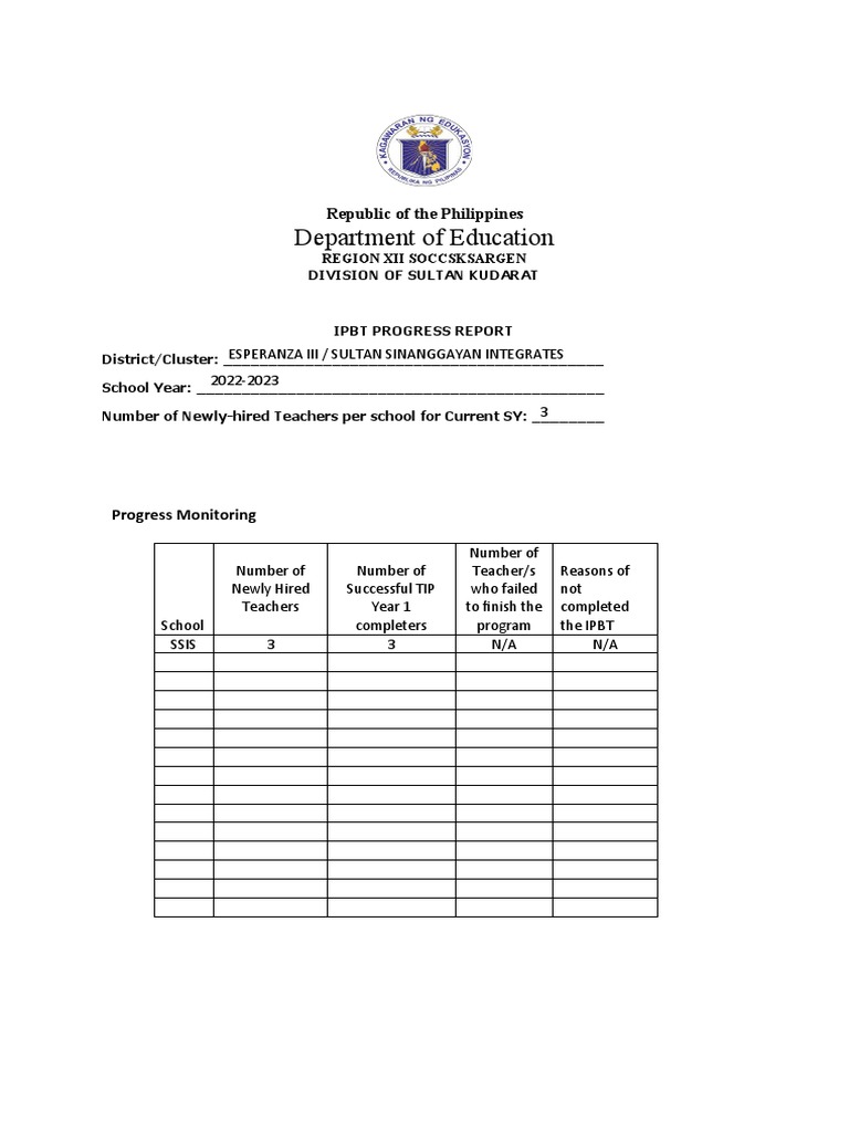 IPBT Progress Report | PDF | Mentorship | Behavior Modification IPBT Progress Report | PDF | Mentorship | Behavior Modification