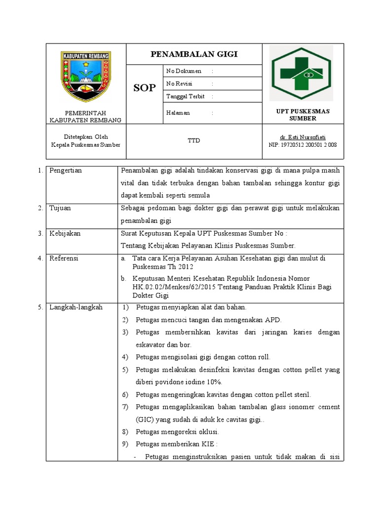 7.2.1. SOP PENAMBALAN GIGI (Dengan GIC) | PDF