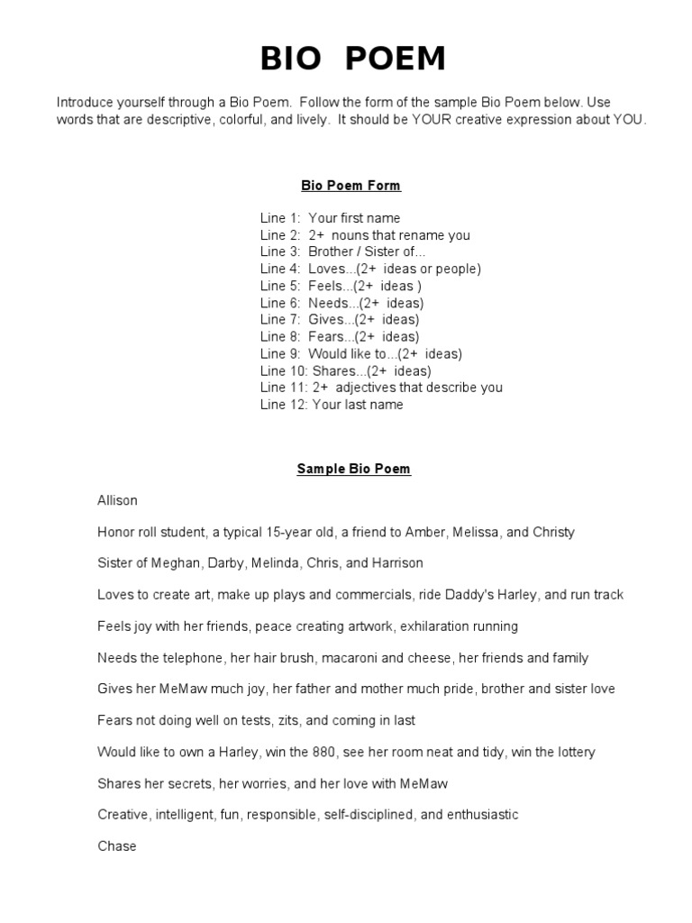 Create Your Bio Poem | PDF