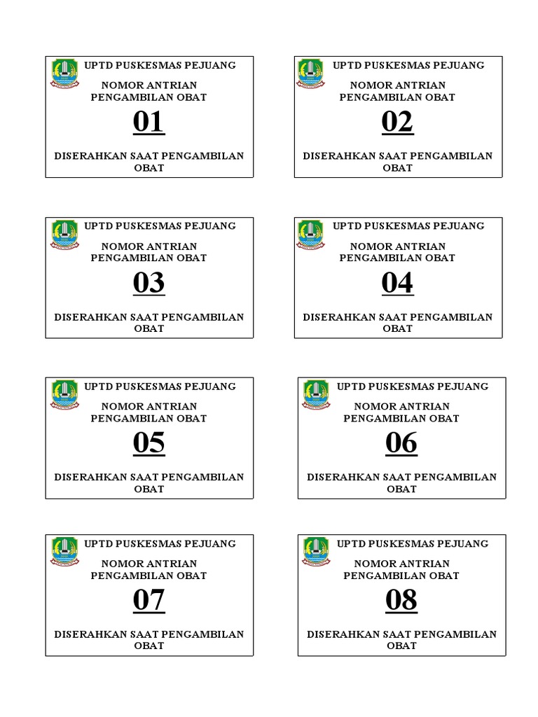 Nomor Antrian Obat Puskesmas | PDF
