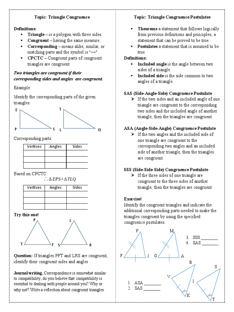 Triangle Congruence Guide | PDF | Elementary Mathematics | Elementary ...