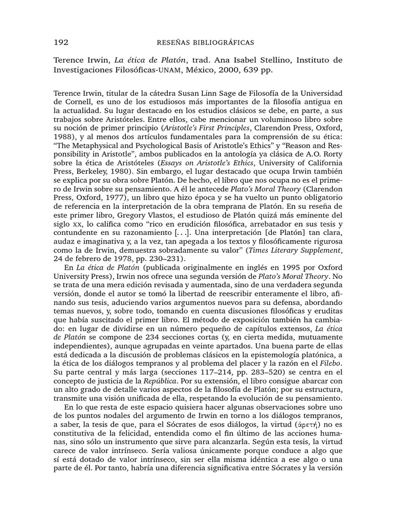 Terence Irwin La Etica de Platon | PDF | Platón | Sócrates