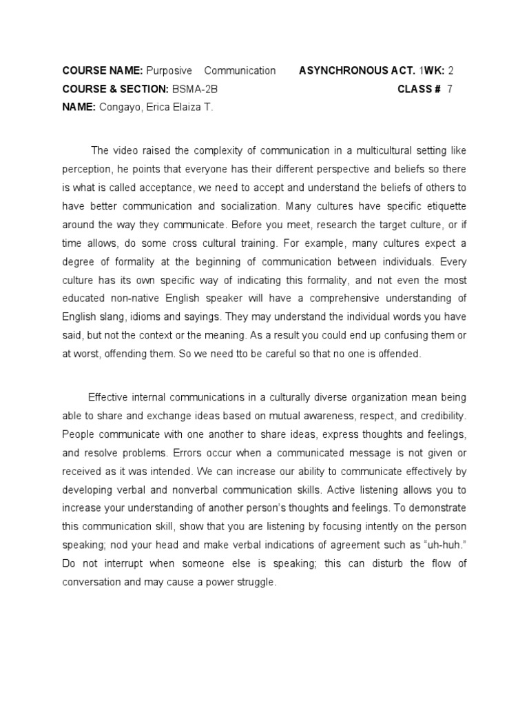 Asynchronous Act. WK.2 | PDF | Communication | Conversation