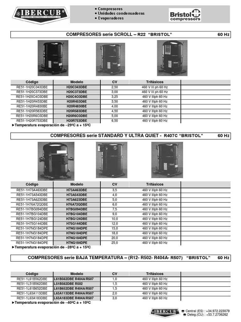 Catalogo Compresores Bristol | PDF | Ingeniería Termodinámica