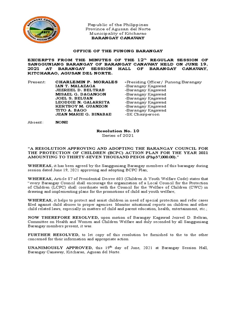 Resolution2021 BCPC | PDF | Social Institutions | Government