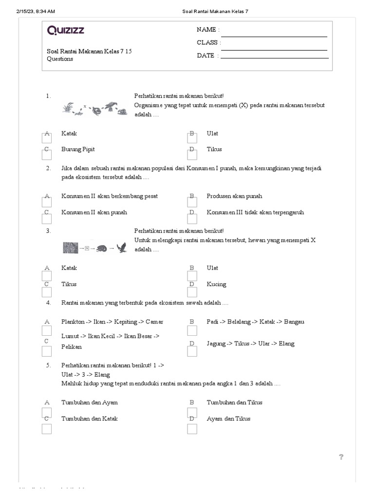 Soal Rantai Makanan Kelas 7 | PDF