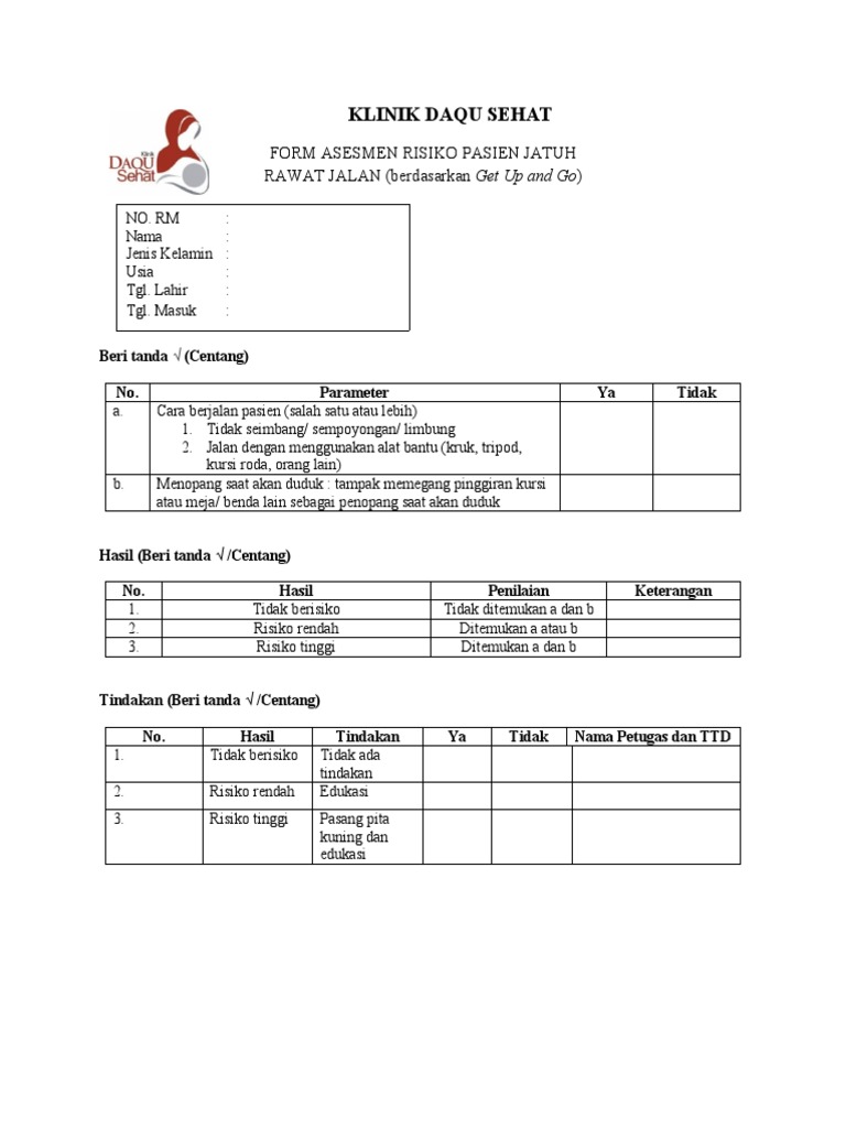 Form Asesmen Risiko Jatuh Rajal | PDF