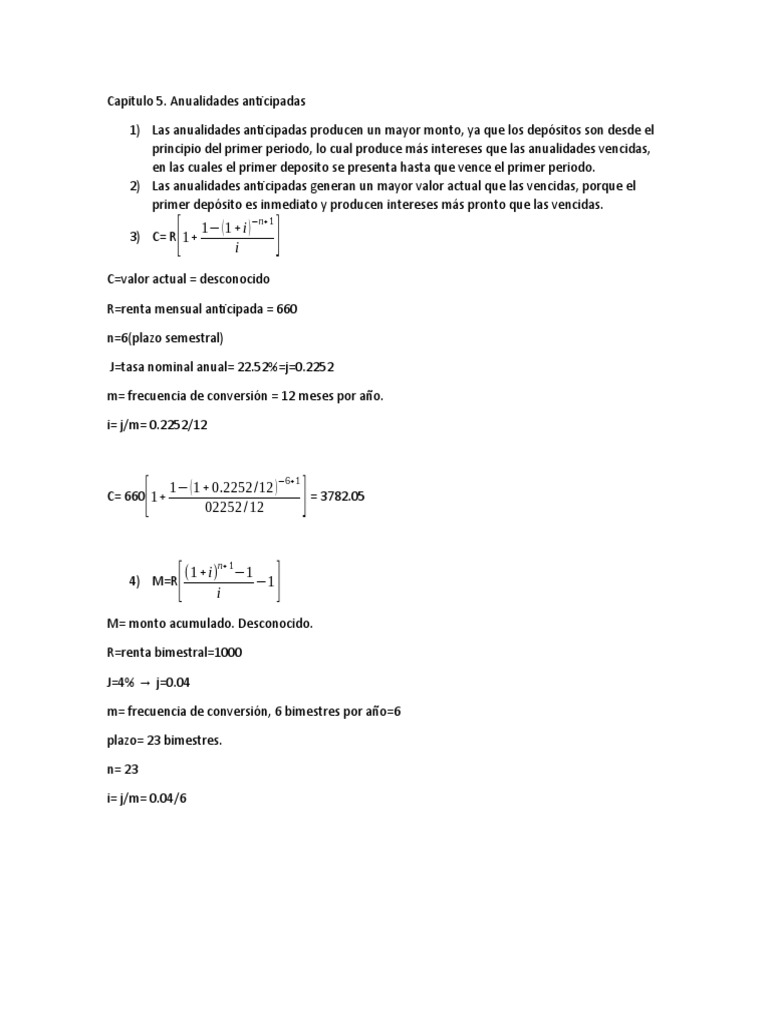 Anualidades Anticipadas: Cálculos y Comparaciones | PDF | Servicios financieros | Economía ...