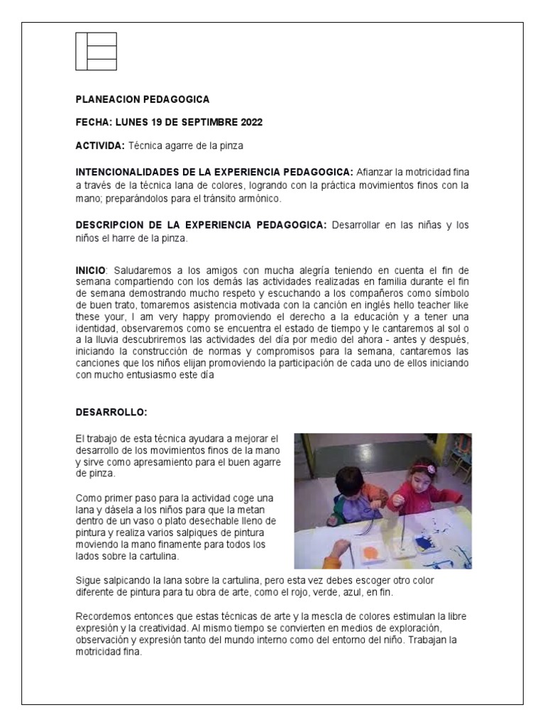 Apresamiento en Cuadros: Motricidad Fina | PDF
