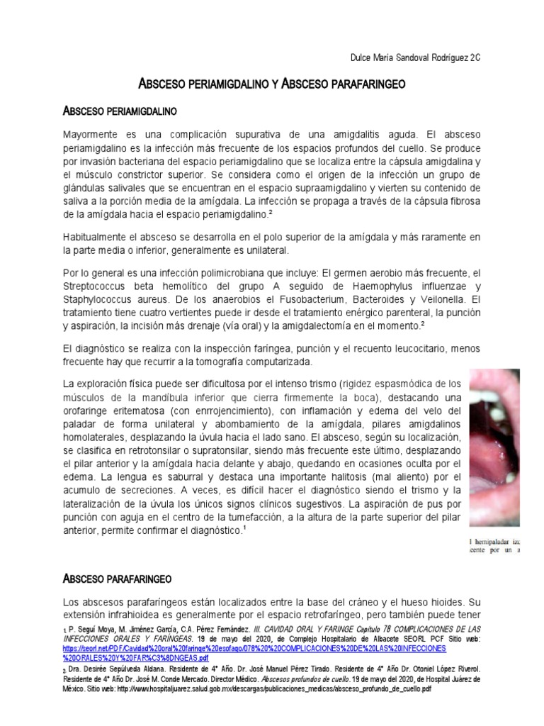 Abscesos Periamigdalinos y Parafaríngeos | PDF | Medicina CLINICA ...