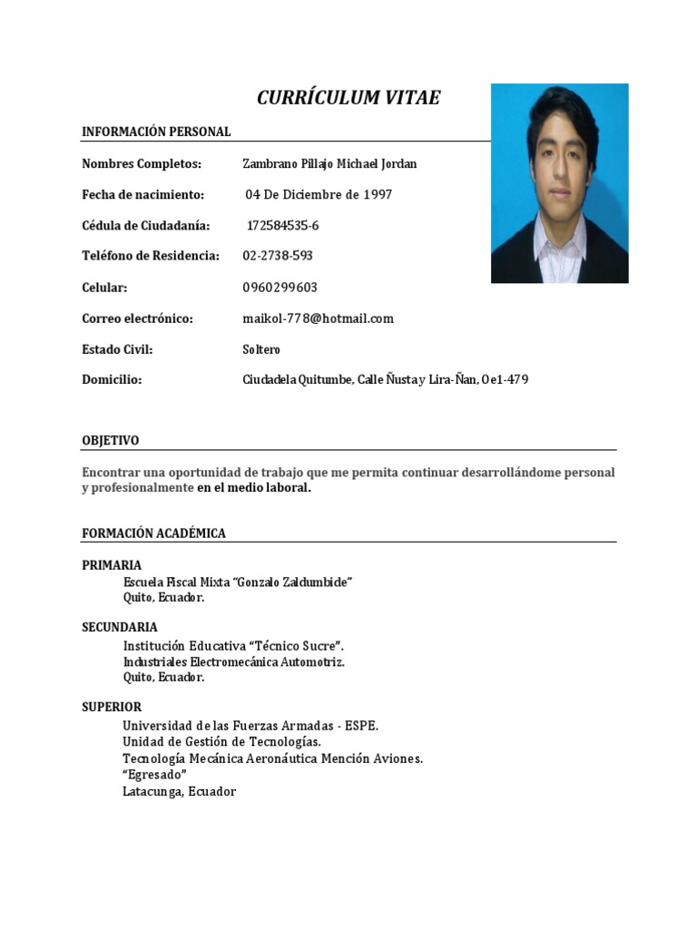 Currículum de Michael Zambrano | PDF | Ecuador | Aviación