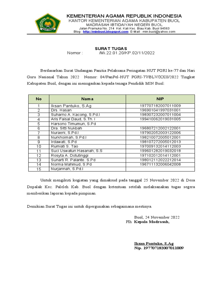 SURAT TUGAS KOLEKTIF - Upacara PGRI | PDF