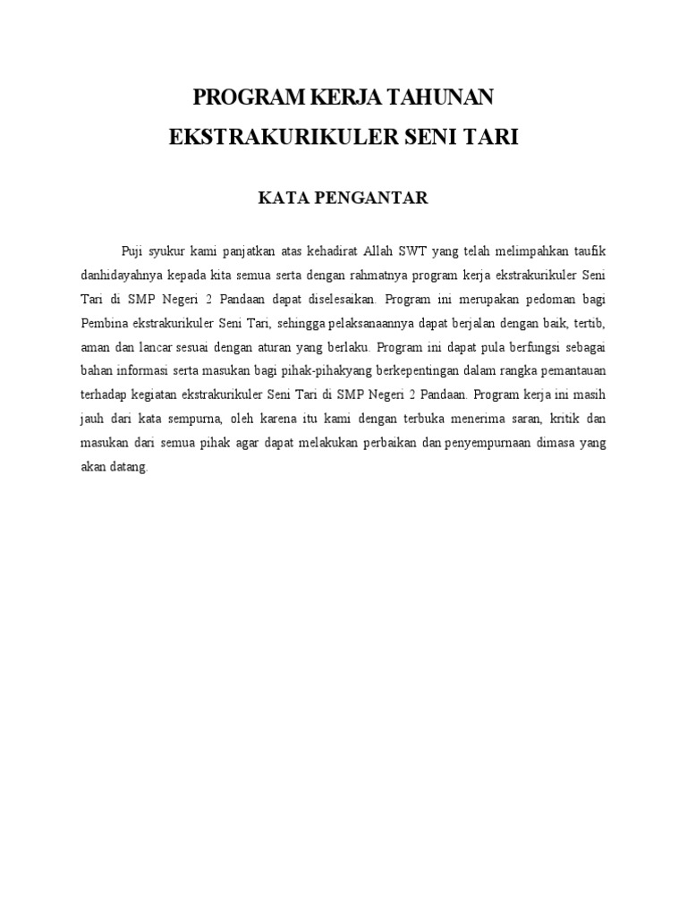 Program Kerja Tahunan Ekstrakurikuler Seni | PDF