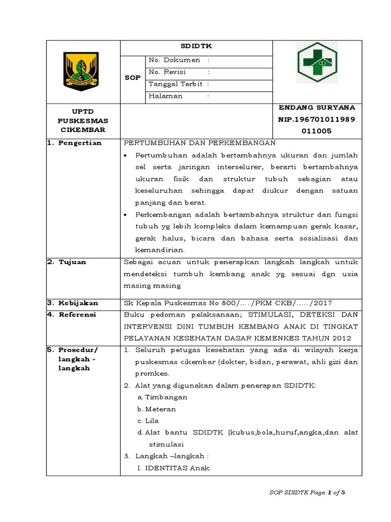 Sop SDI DTK | PDF | Kesehatan Holistik