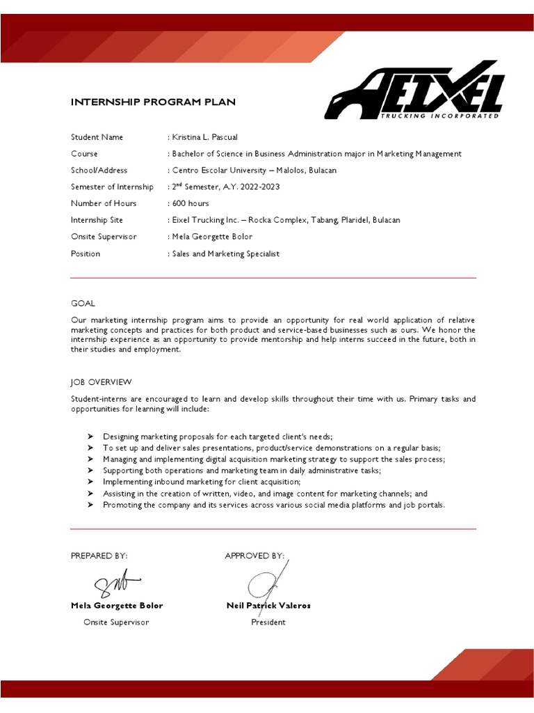 (Eixel Trucking Inc.) Internship Program Plan - 0001 | PDF