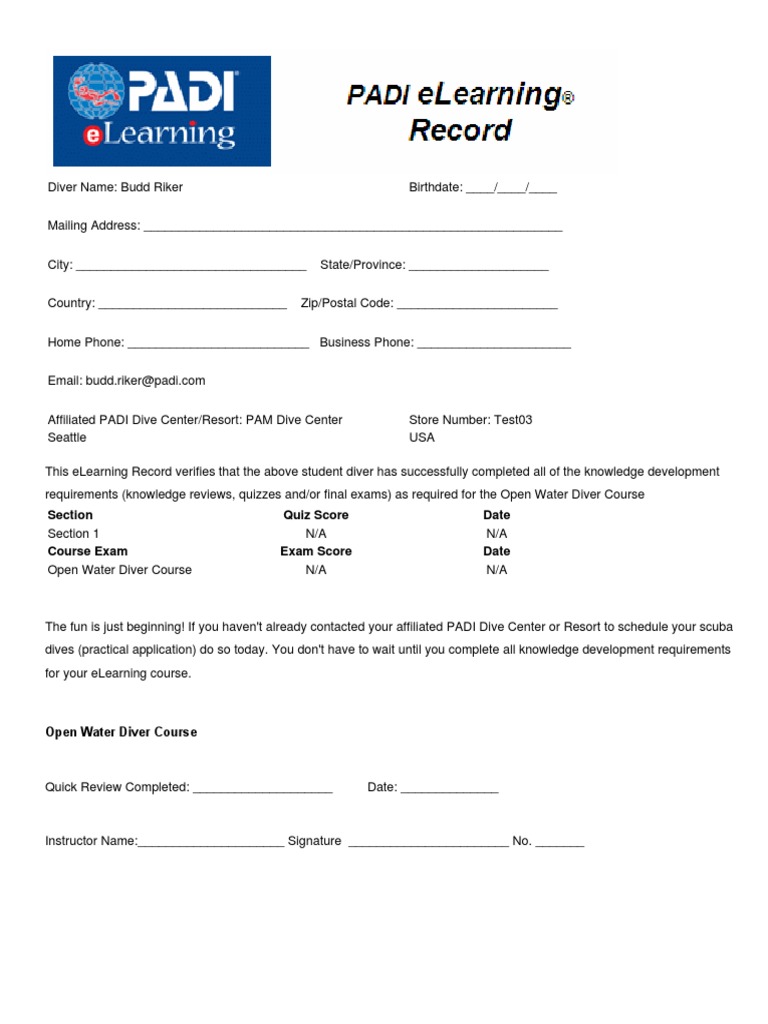 PADIe Learning Record Sample English | PDF