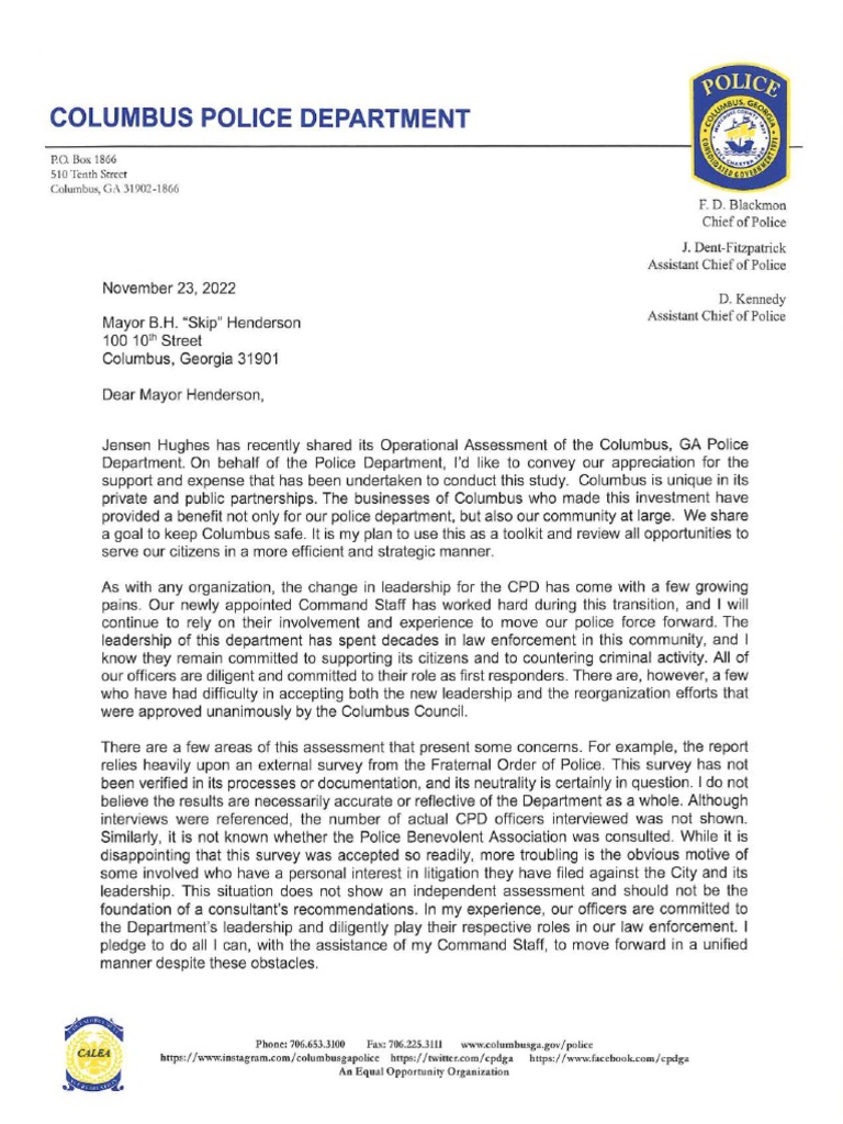 Columbus Police Department Response To Assessment (11/23/2022) | PDF ...