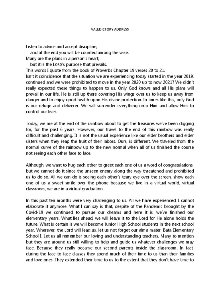 Valedictory Address 2021 | Download Free PDF | Teachers Valedictory Address 2021 | Download Free PDF | Teachers