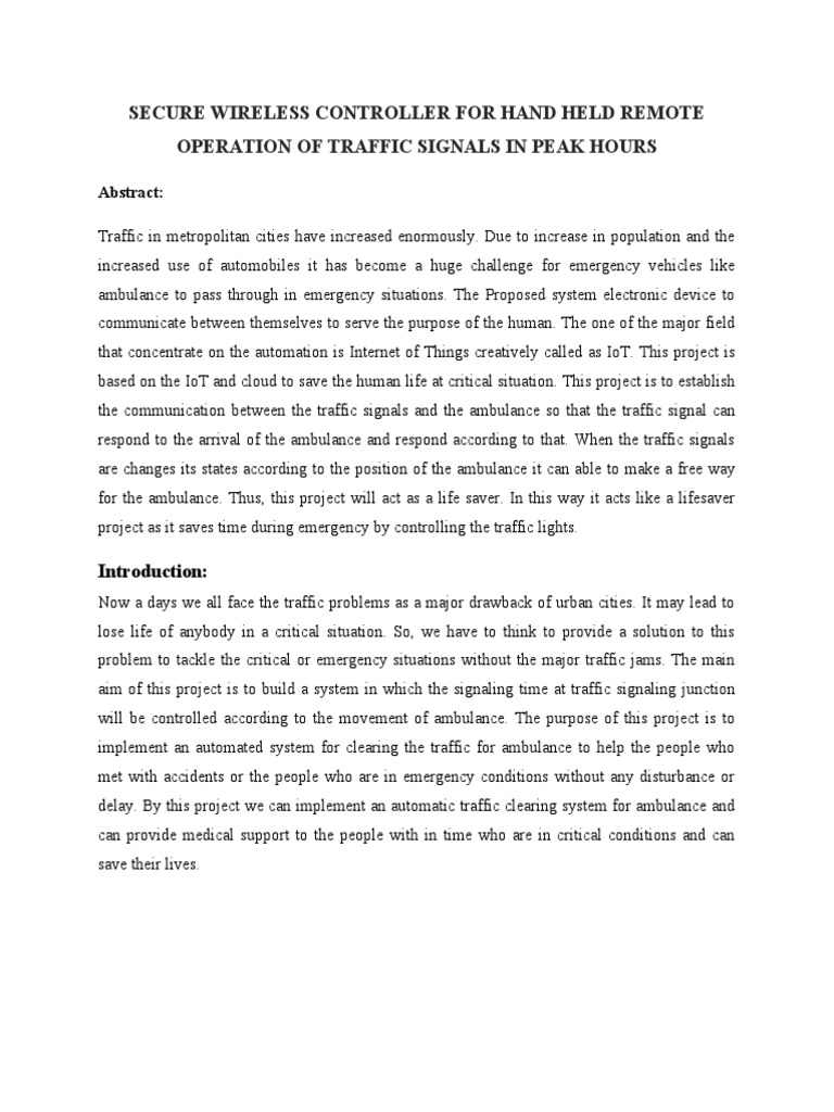 Secure Wireless Controller For Hand Held Remote Operation of Traffic ...