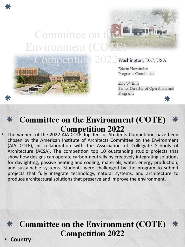 Committee On The Environment (COTE) Competition | PDF | Architect | Nature
