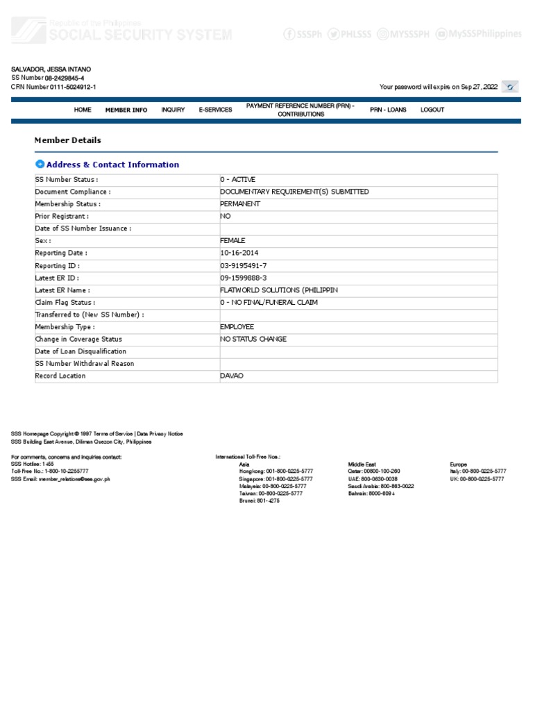 Republic of The Philippines Social Security System - Member | PDF | Government