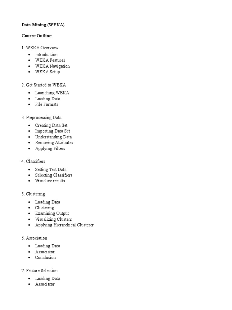 Data Mining Using WEKA - Course Outline | PDF Data Mining Using WEKA - Course Outline | PDF