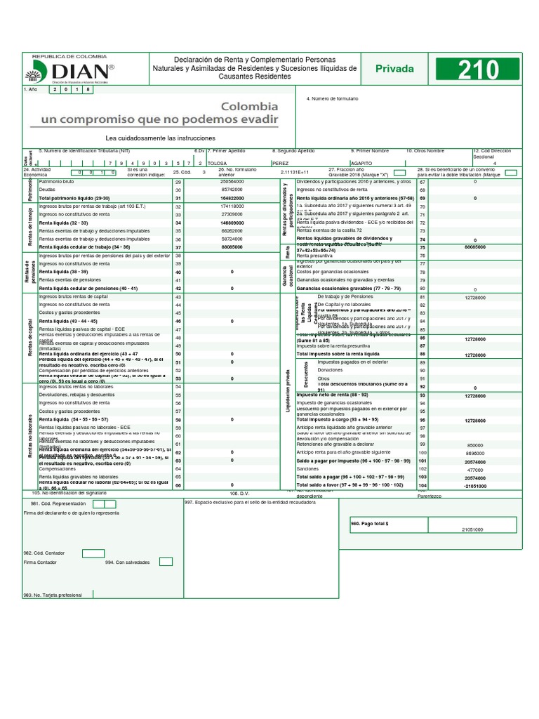 Formulario 210 Sistema Cedular (2) EQUIPO. | PDF | Impuesto sobre la ...