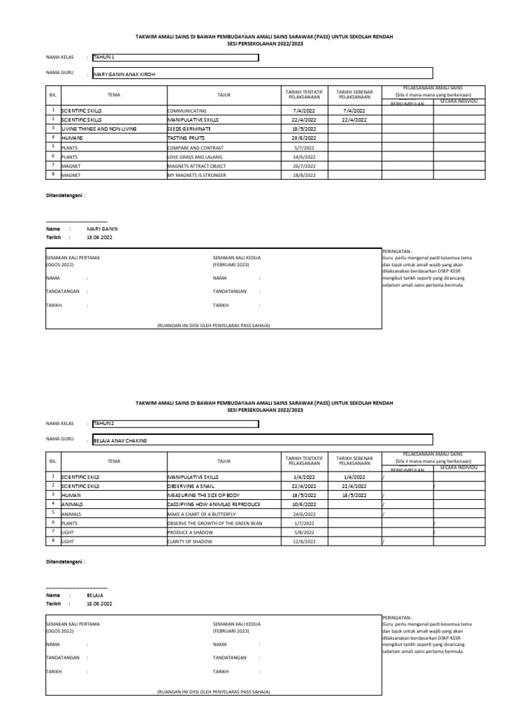 Tapak Takwim Pass 2022 SKRD | PDF