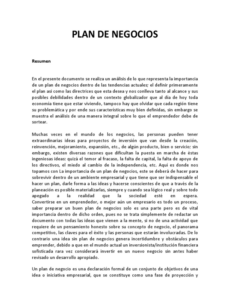 Importancia del Plan de Negocios | PDF | Plan de negocios | Marketing