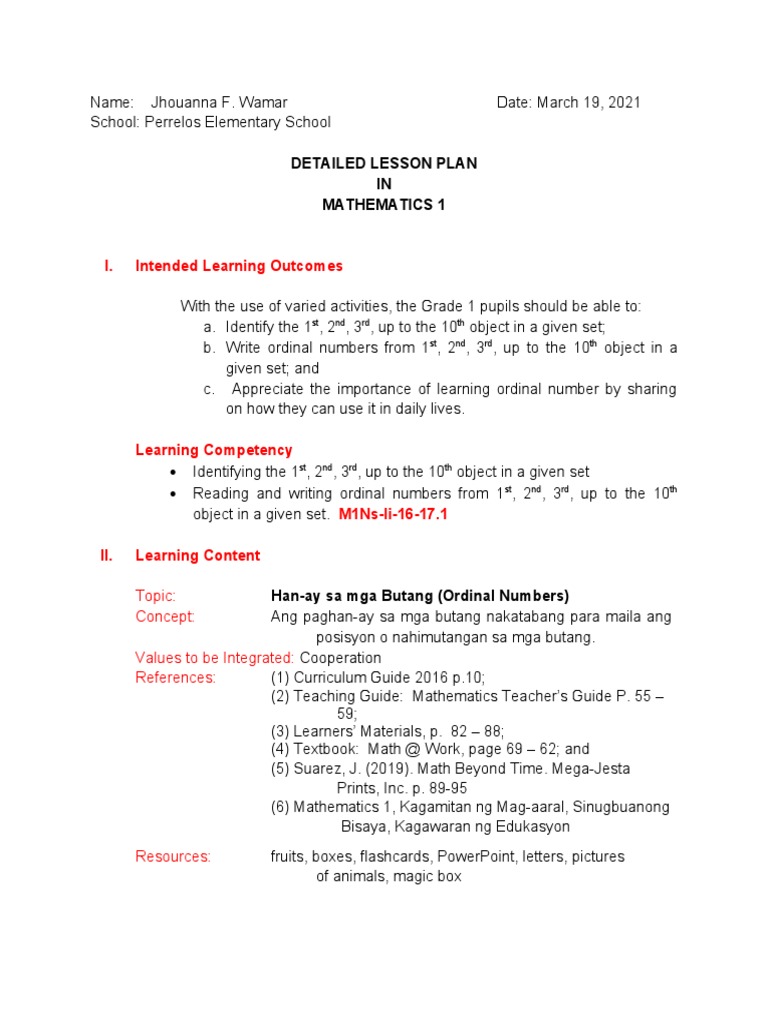 LP Ordinal NumberFOR DEMO | Download Free PDF | Mathematics | Curriculum LP Ordinal NumberFOR DEMO | Download Free PDF | Mathematics | Curriculum