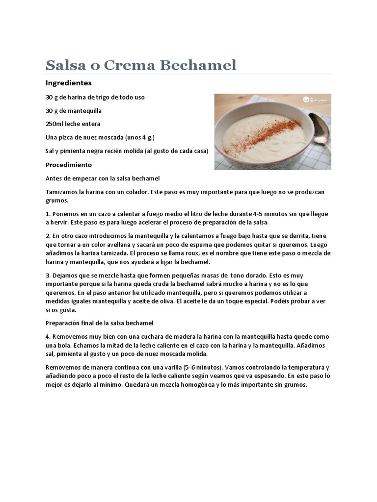 Salsa o Crema Bechamel | PDF | Mayonesa | Cocina