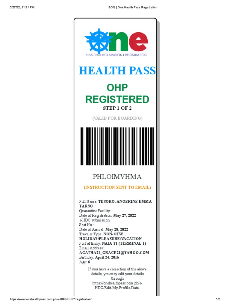 EMMABOQ - One Health Pass Registration | PDF | Epidemics | Global Health