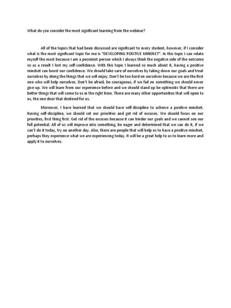 What Do You Consider The Most Significant Learning From The Webinar | PDF