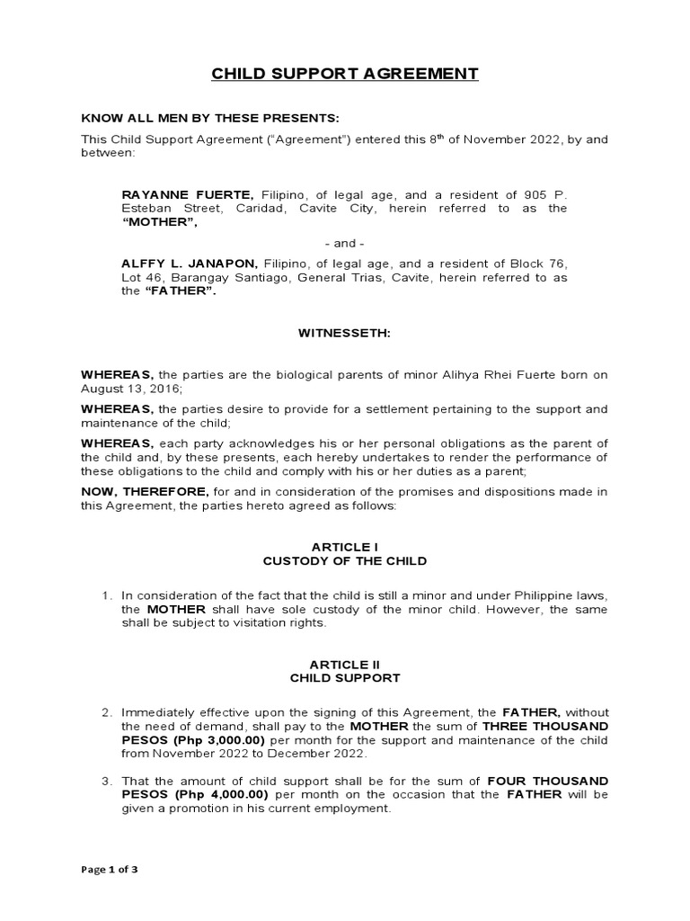 Child Support Agreement | PDF | Child Support | Lawsuit